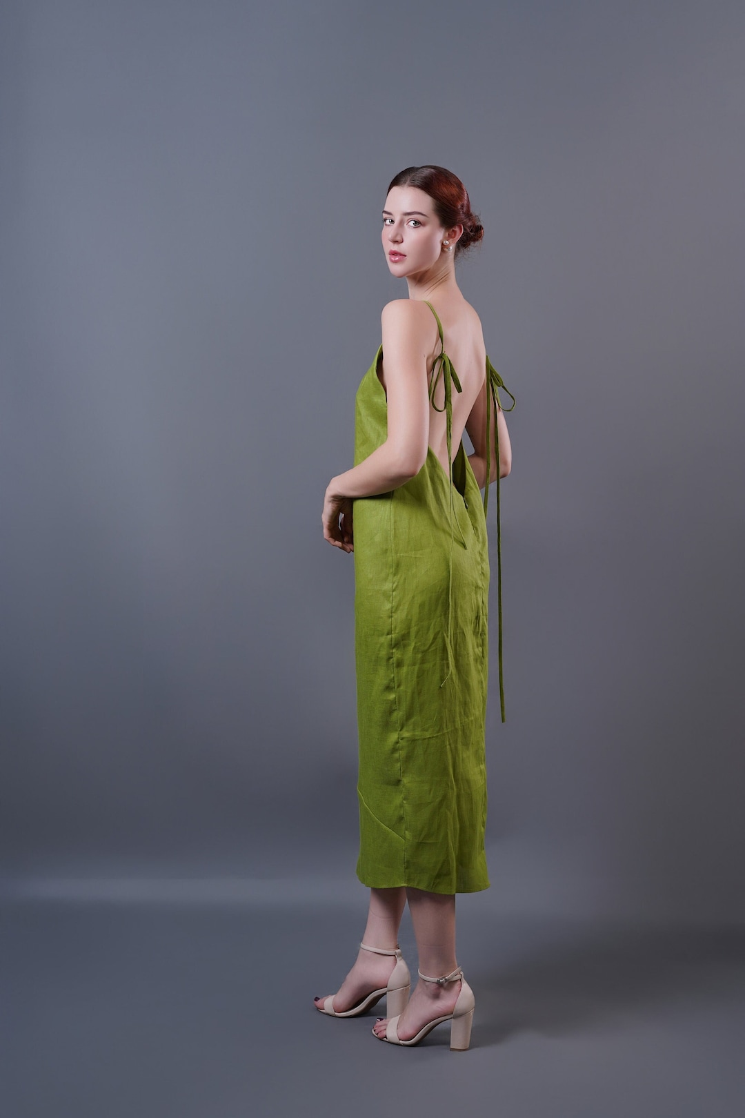 Open Back Linen Dress MILL, Linen Sun Dress, Long Linen Dress, Linen ...