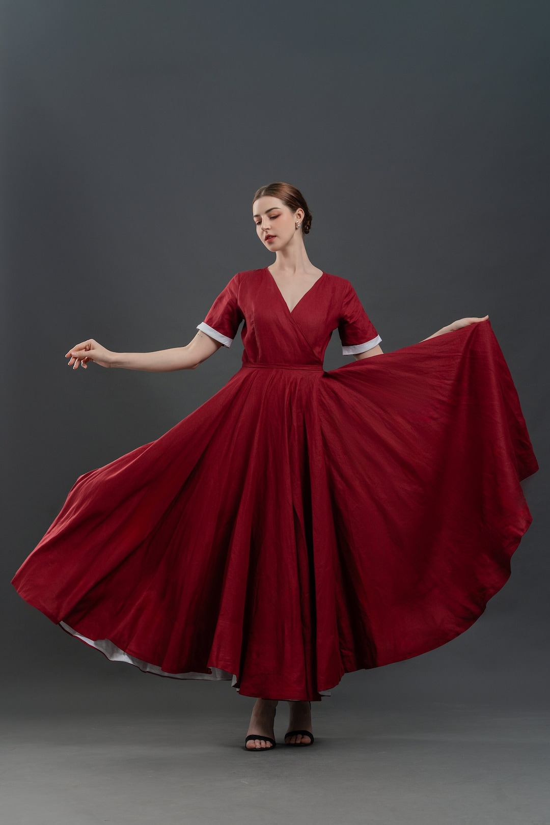 Linen Wrap Dress ELEGANCE, Flowy Linen Dress, Romantic Linen Outfit ...