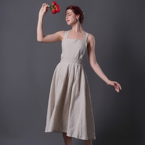 Crossed Back Linen Dress BALI, Summer Linen Dress, Linen Midi Dress ...