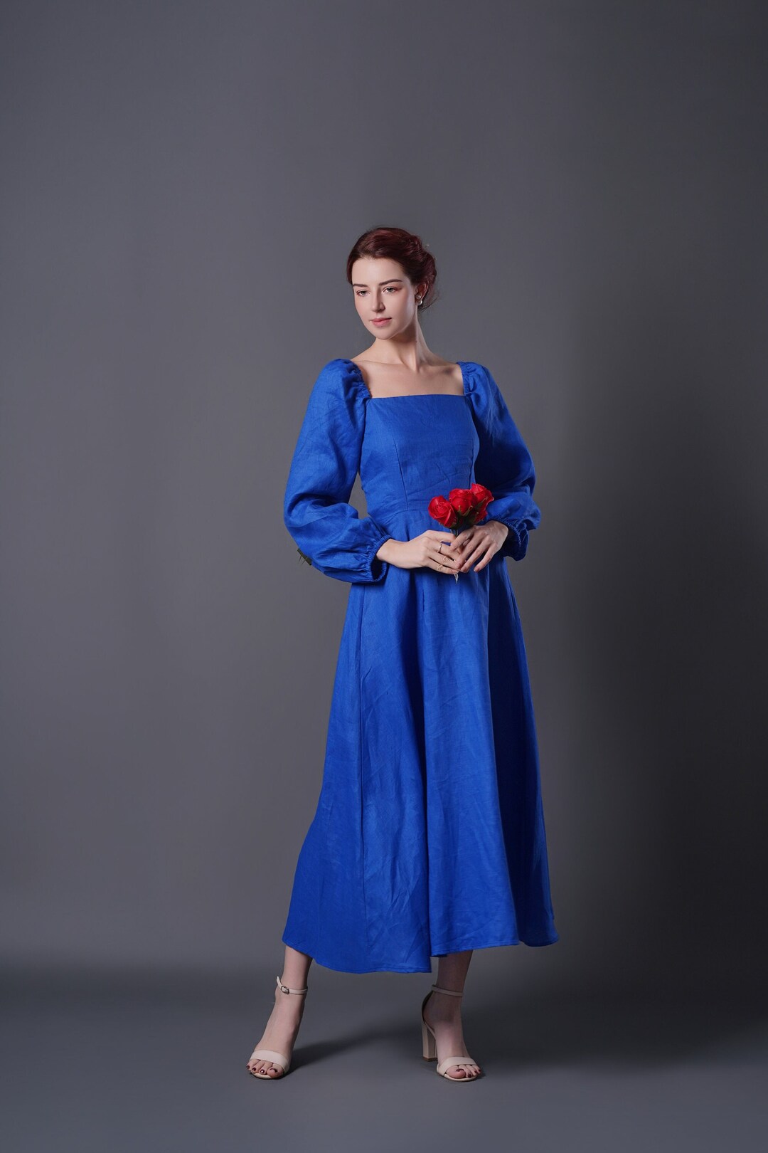 Romantic Linen Dress ROY Modest Wedding Dress Long Sleeves Gown Wedding ...