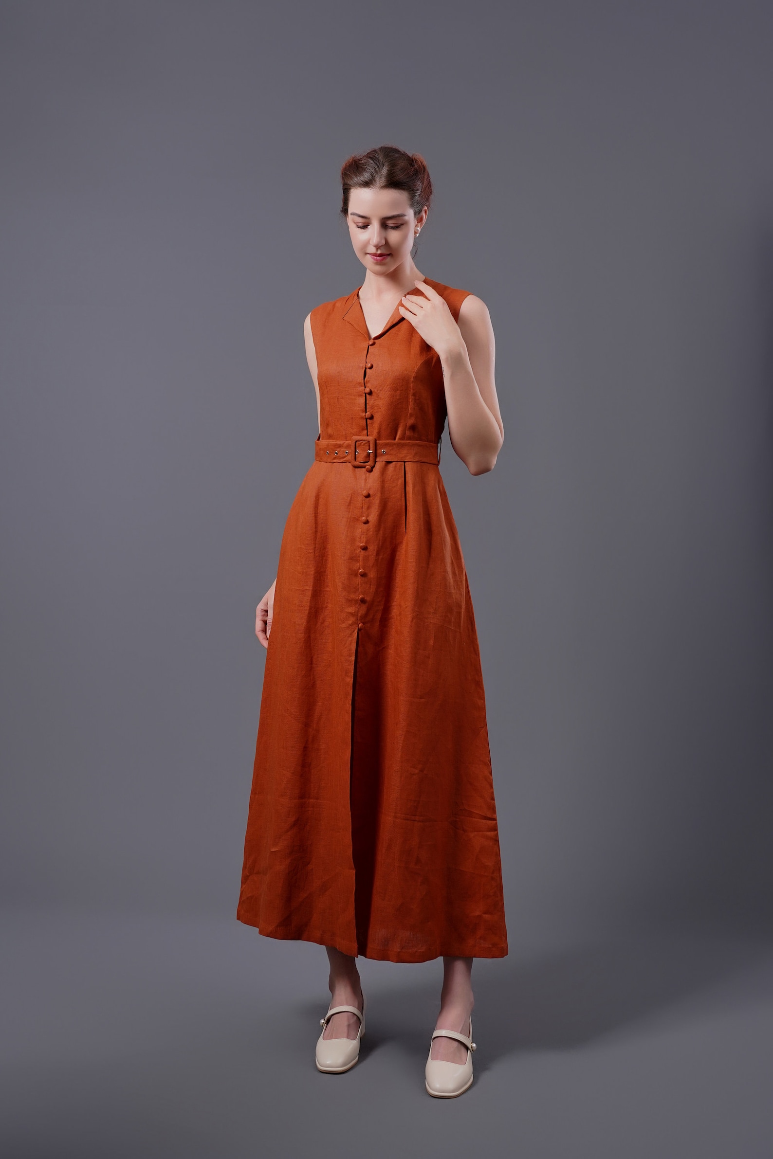 Linen Dress AUTUMN, Sleeveless Linen Dress, Smart Outfit, Linen Long ...