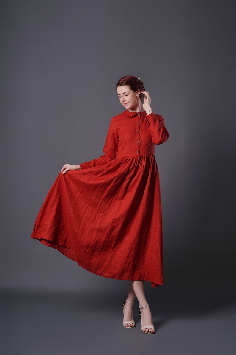 Linen Dress PETER PAN Vintage Linen Dress Red Linen Dress - Etsy