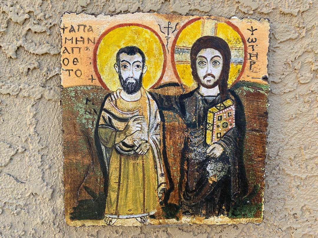 Jesus and St. Mina, Christian Coptic Orthodox Icons, Painting as High ...