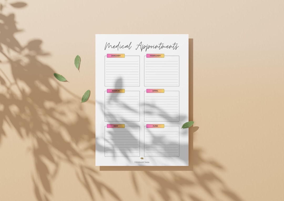 Medical Appointment Calendar Form Tracker, Doctor Form Planner, Health ...