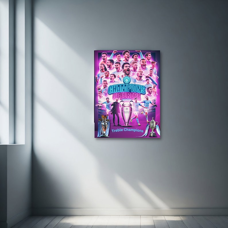 Manchester City Treble Poster Champions League Winning Poster Digital ...