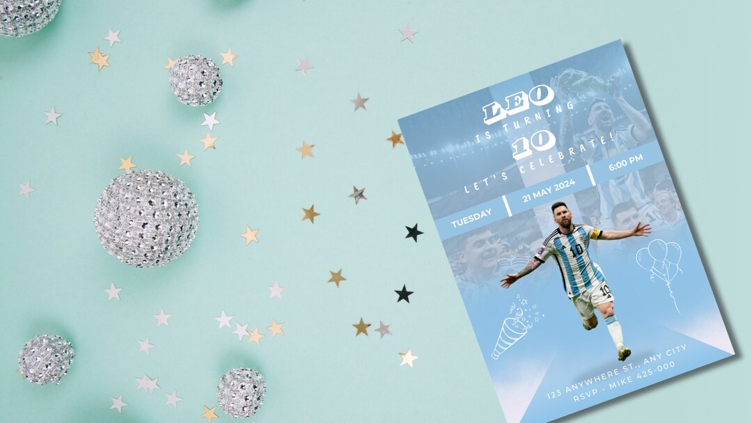 Lionel Messi Party Invite Leo Messi Birthday Invitation Argentina Messi ...
