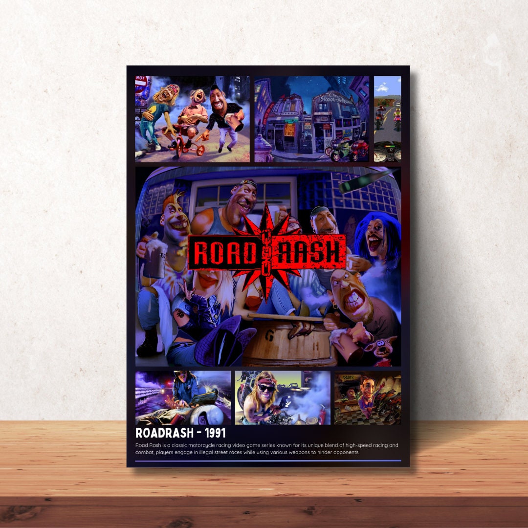 Road Rash Gaming Poster Vintage Game Roadrash Digital Poster Bike ...