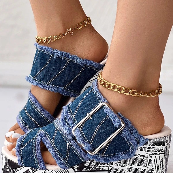 Denim Slippers - Etsy