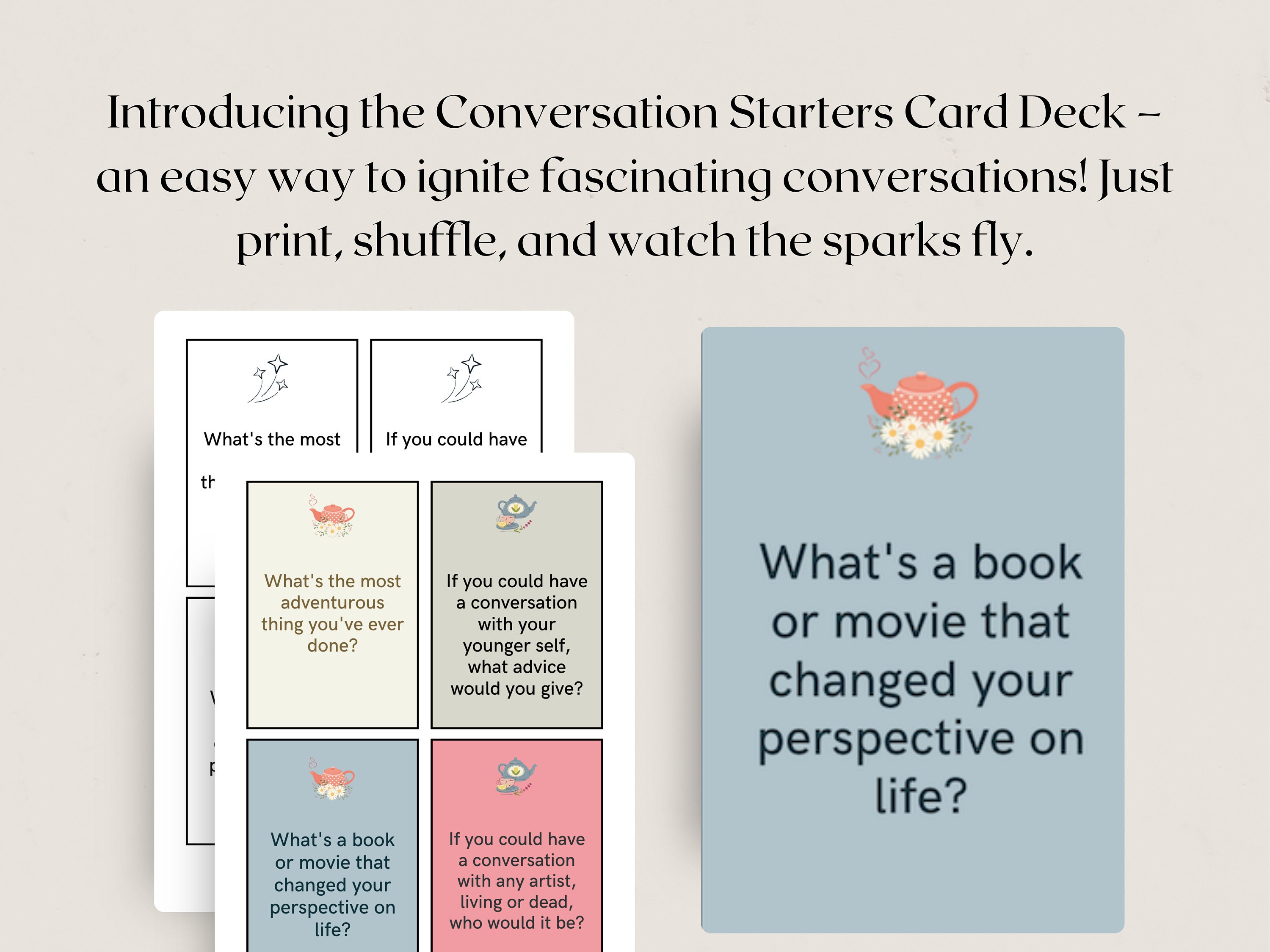 Conversation Cards Printable Table Topics: Dinner Party Game for ...