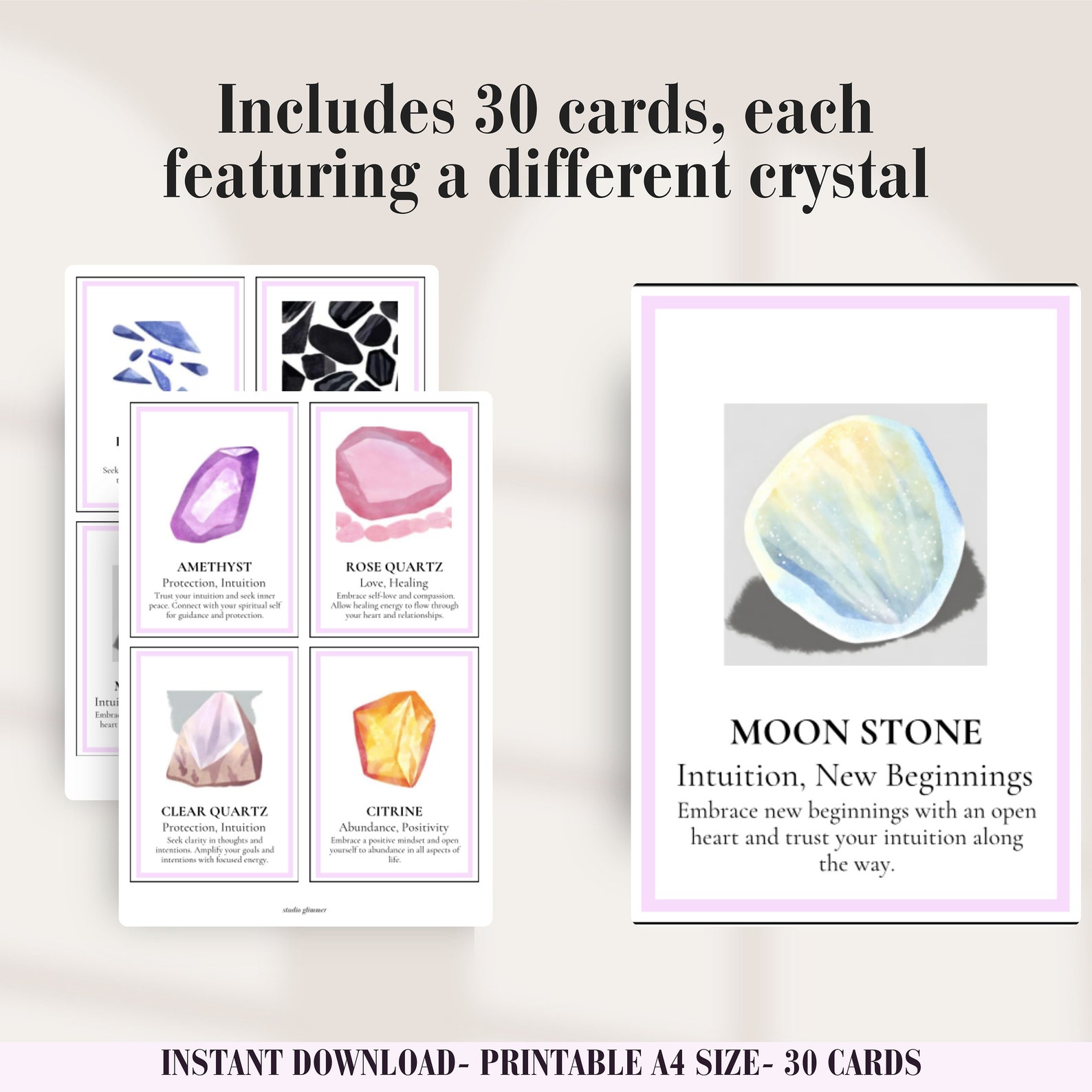 Crystal Oracle Deck, Printable Crystal Tarot Deck, Printable Oracle ...