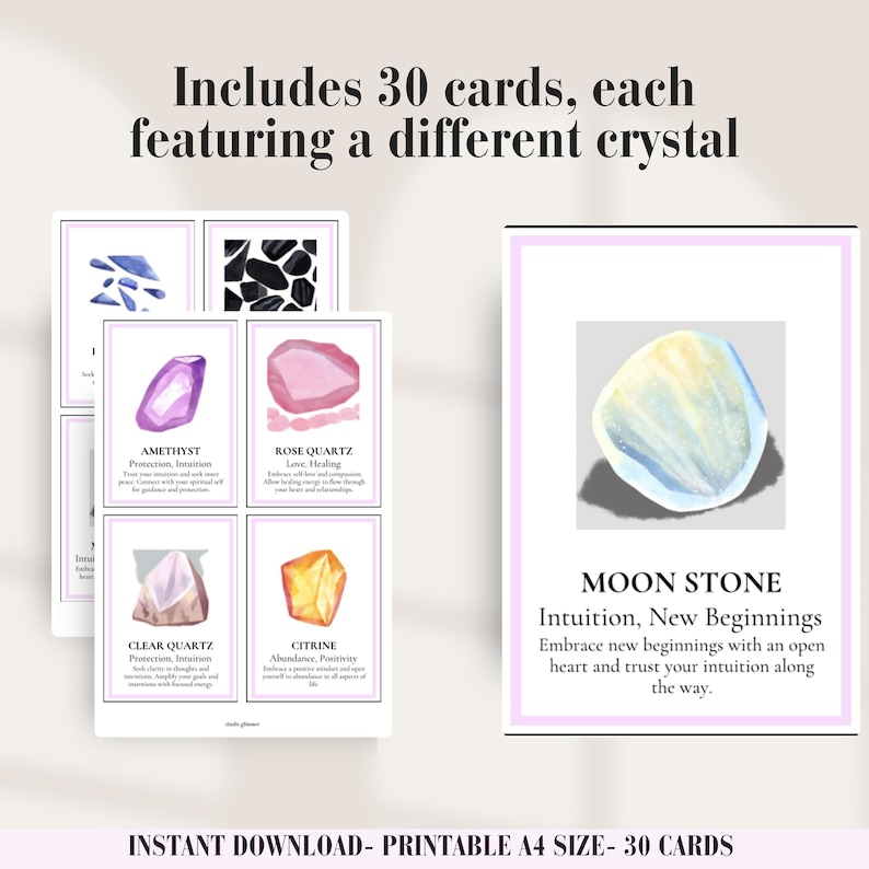 Crystal Oracle Deck, Printable Crystal Tarot Deck, Printable Oracle ...
