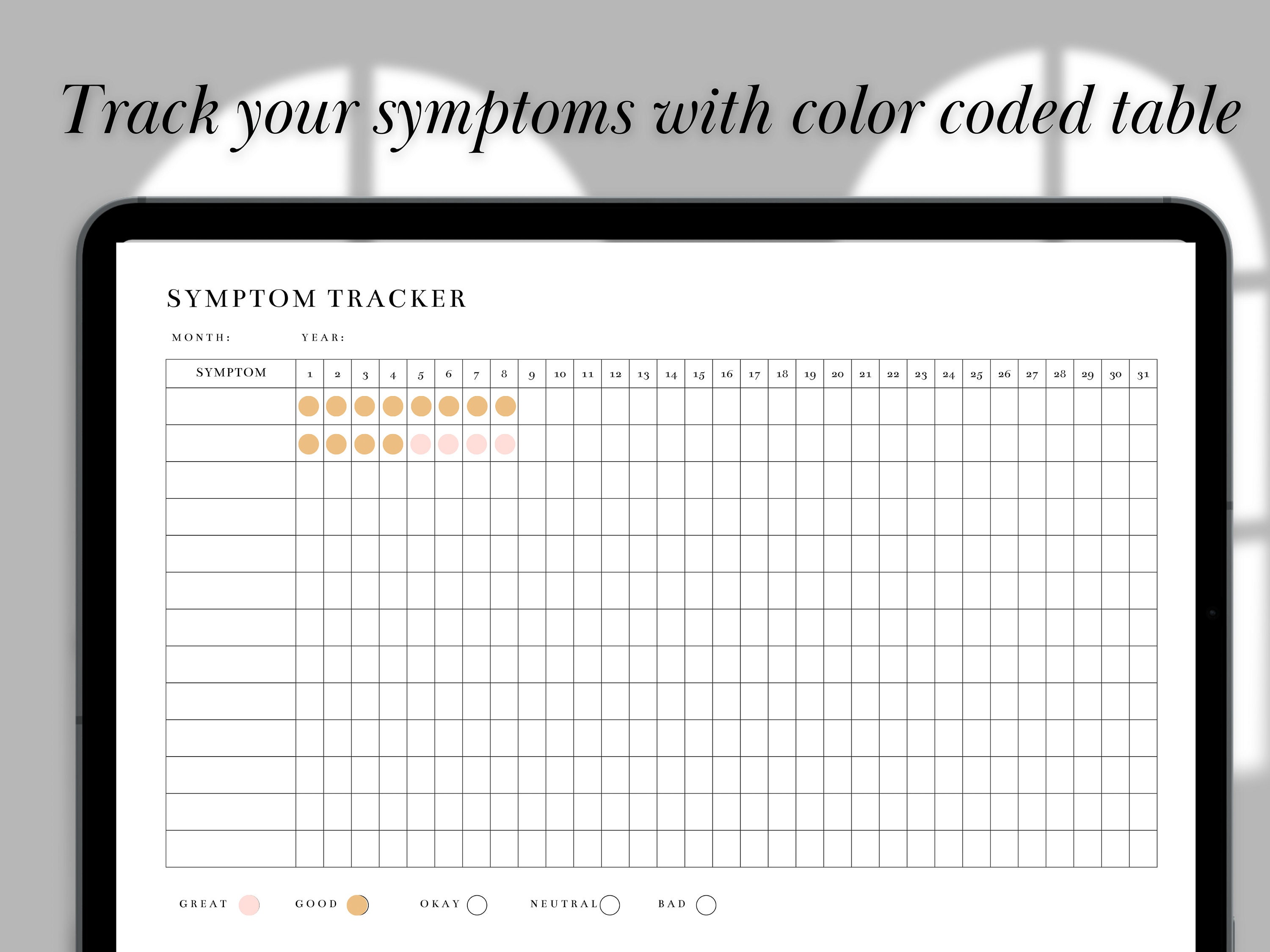 Digital Symptom Tracker Goodnotes iPad Tracker Template Digital and ...