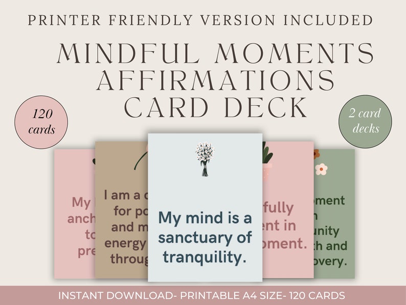 Mindful Affirmation Deck, Printable Positive Cards, Mindfulness Affirm ...