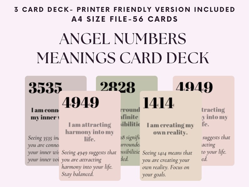 Numerology Angel Numbers Oracle Card Deck, Printable Numbers Oracle ...