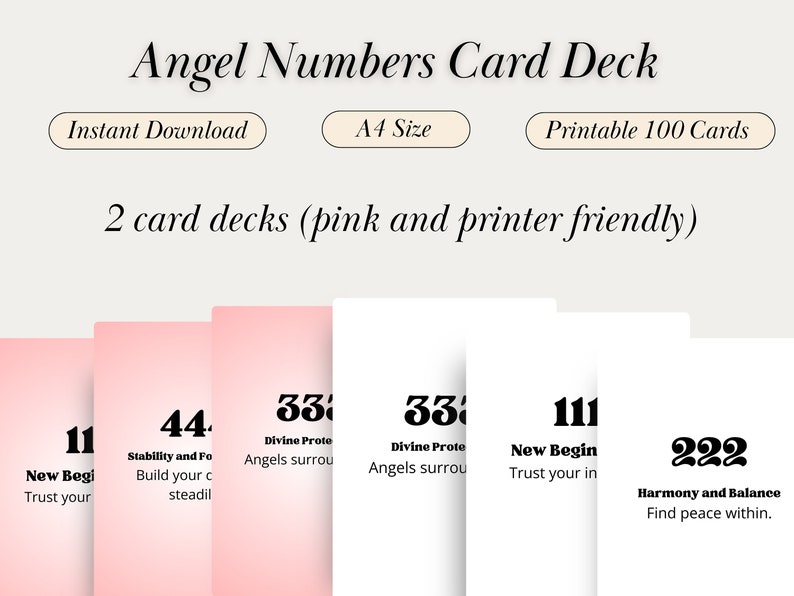 Printable Angel Oracle Card Deck, Angel Numbers Deck, Angel Card Deck ...