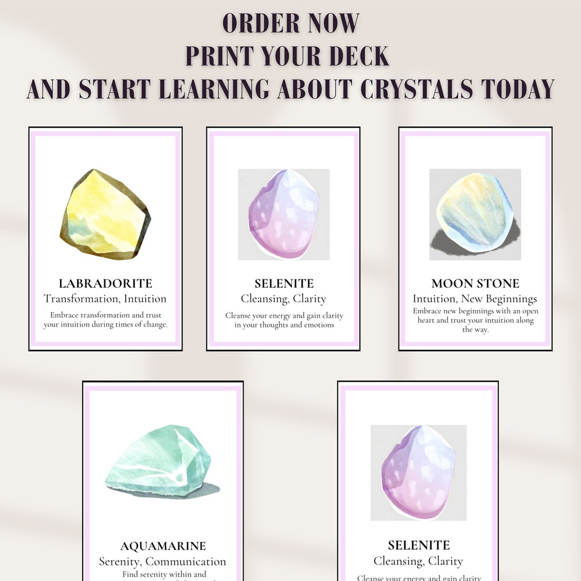 Crystal Oracle Deck, Printable Crystal Tarot Deck, Printable Oracle ...