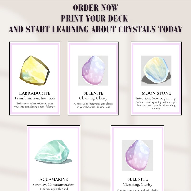 Crystal Oracle Deck, Printable Crystal Tarot Deck, Printable Oracle ...
