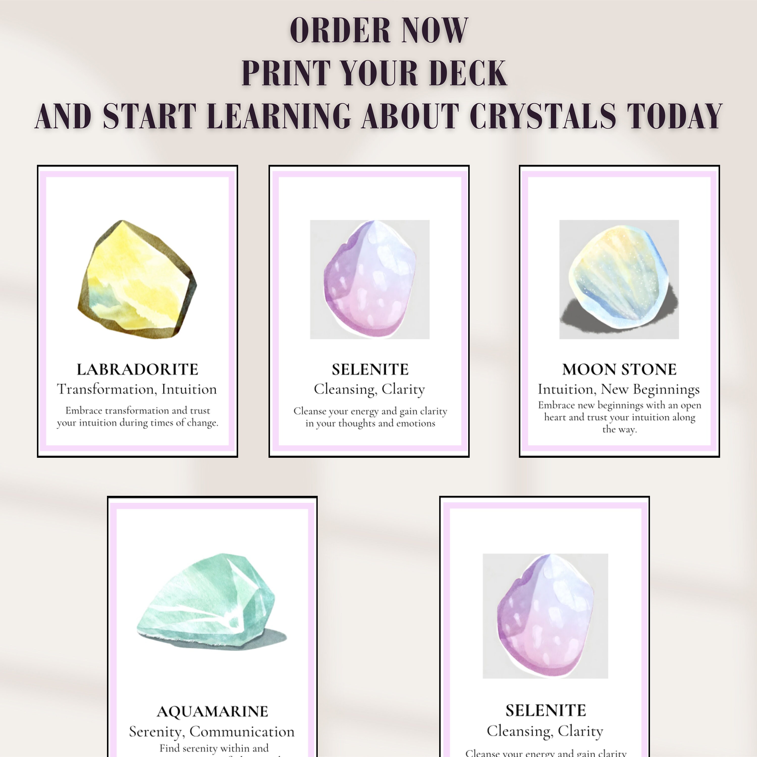 Crystal Oracle Deck, Printable Crystal Tarot Deck, Printable Oracle ...