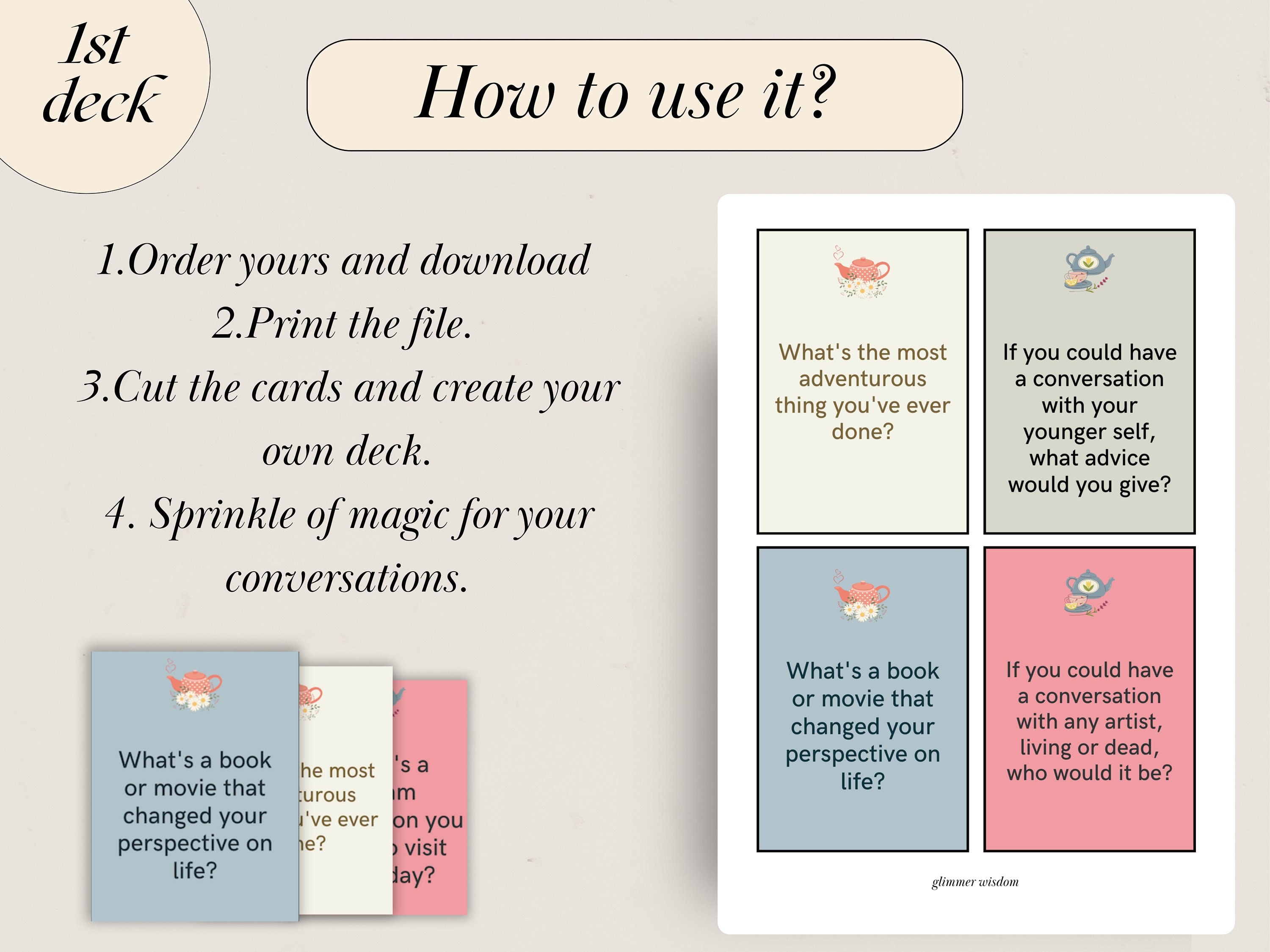 Conversation Cards Printable Table Topics: Dinner Party Game for ...