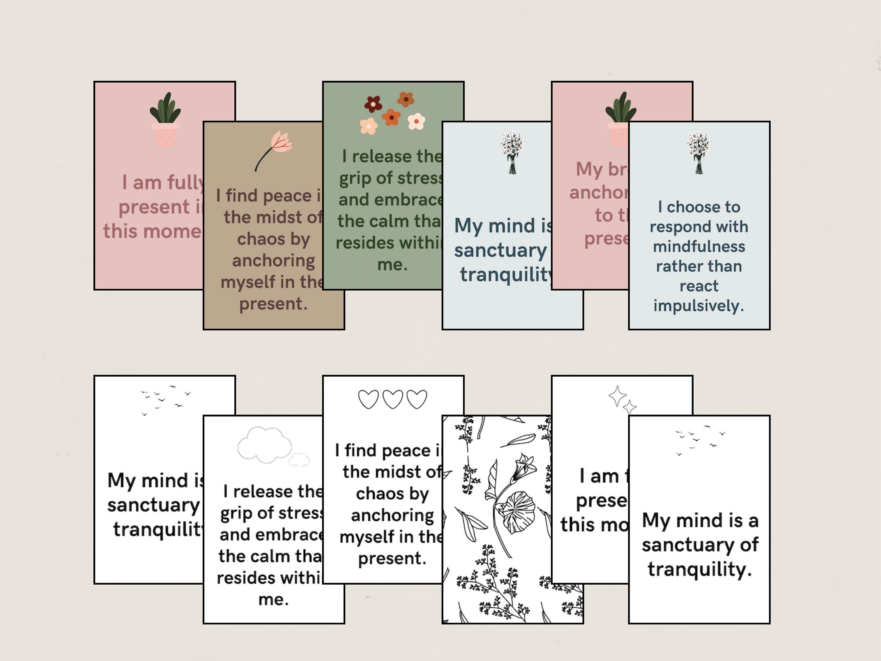 Mindful Affirmation Deck, Printable Positive Cards, Mindfulness Affirm ...