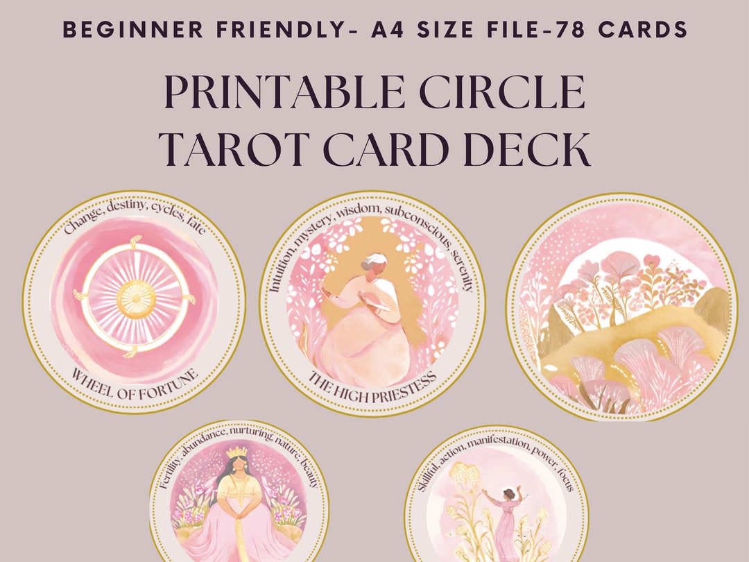 Beginner Printable Circle Tarot Deck, Tarot Oracle Cards With Keywords ...