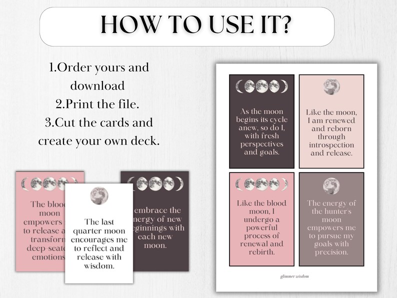 Moon Affirmation Cards Printable Oracle Deck DIY Spiritual Meditation ...