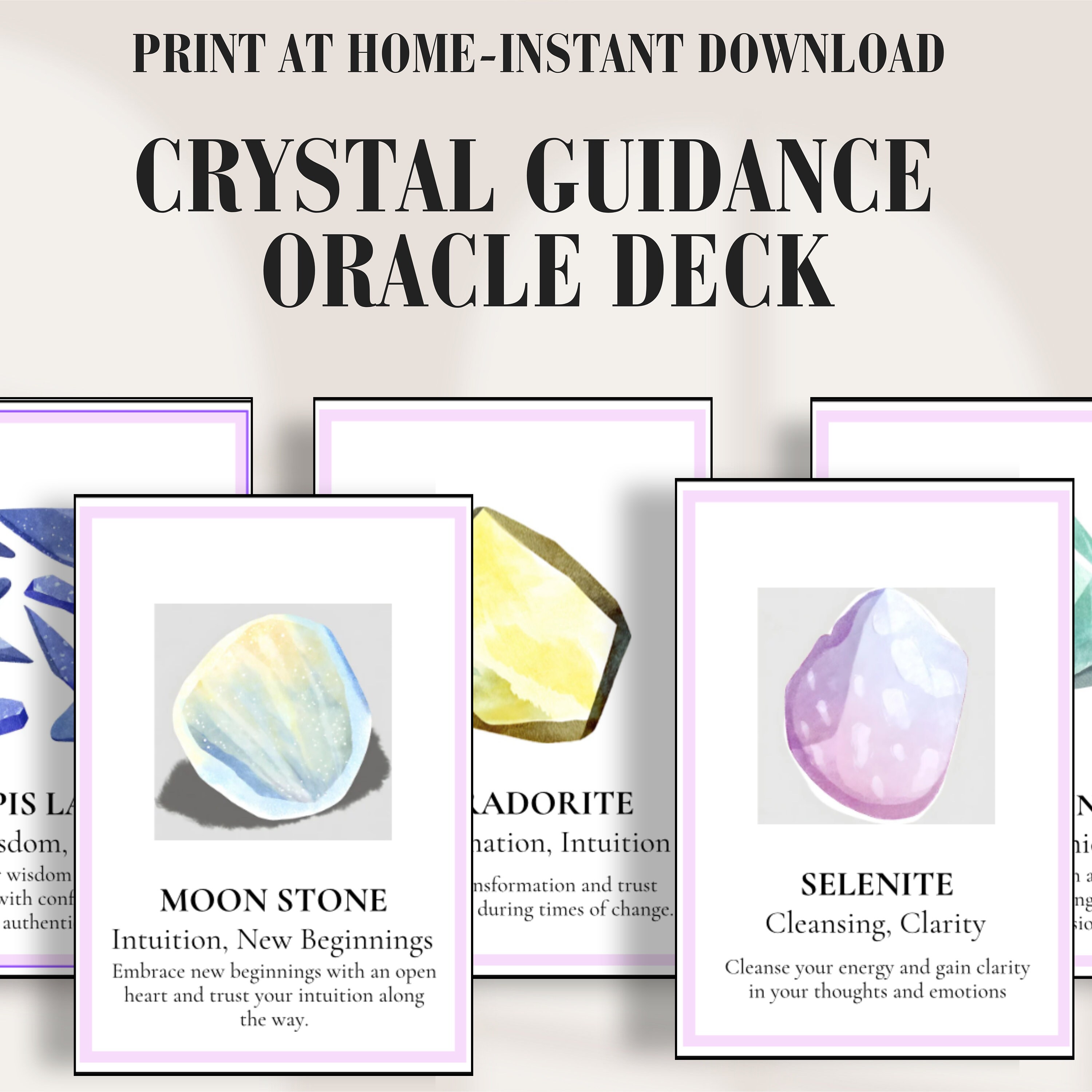 Crystal Oracle Deck, Printable Crystal Tarot Deck, Printable Oracle ...