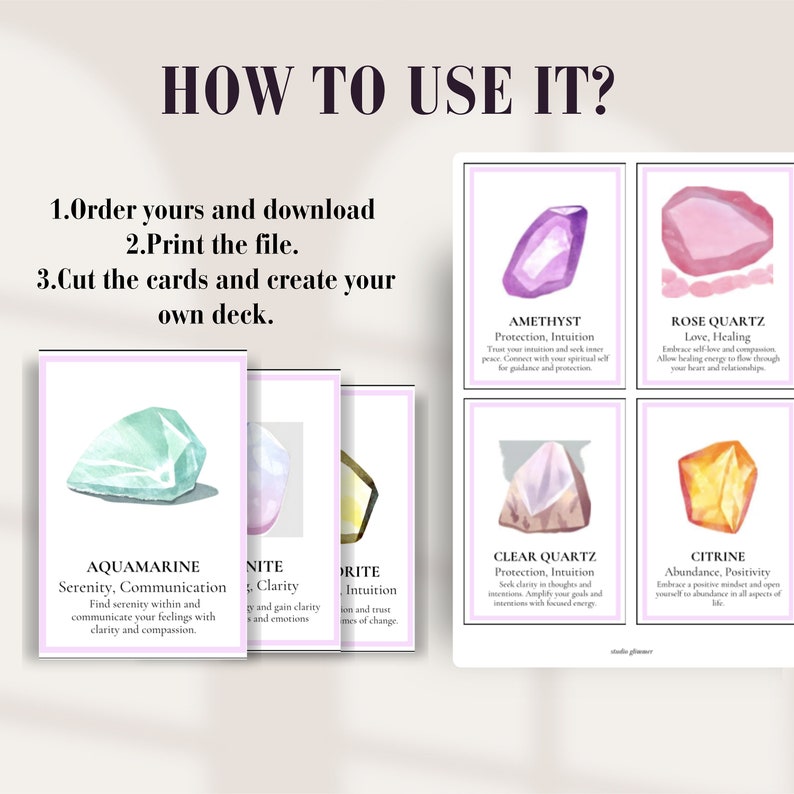 Crystal Oracle Deck, Printable Crystal Tarot Deck, Printable Oracle ...