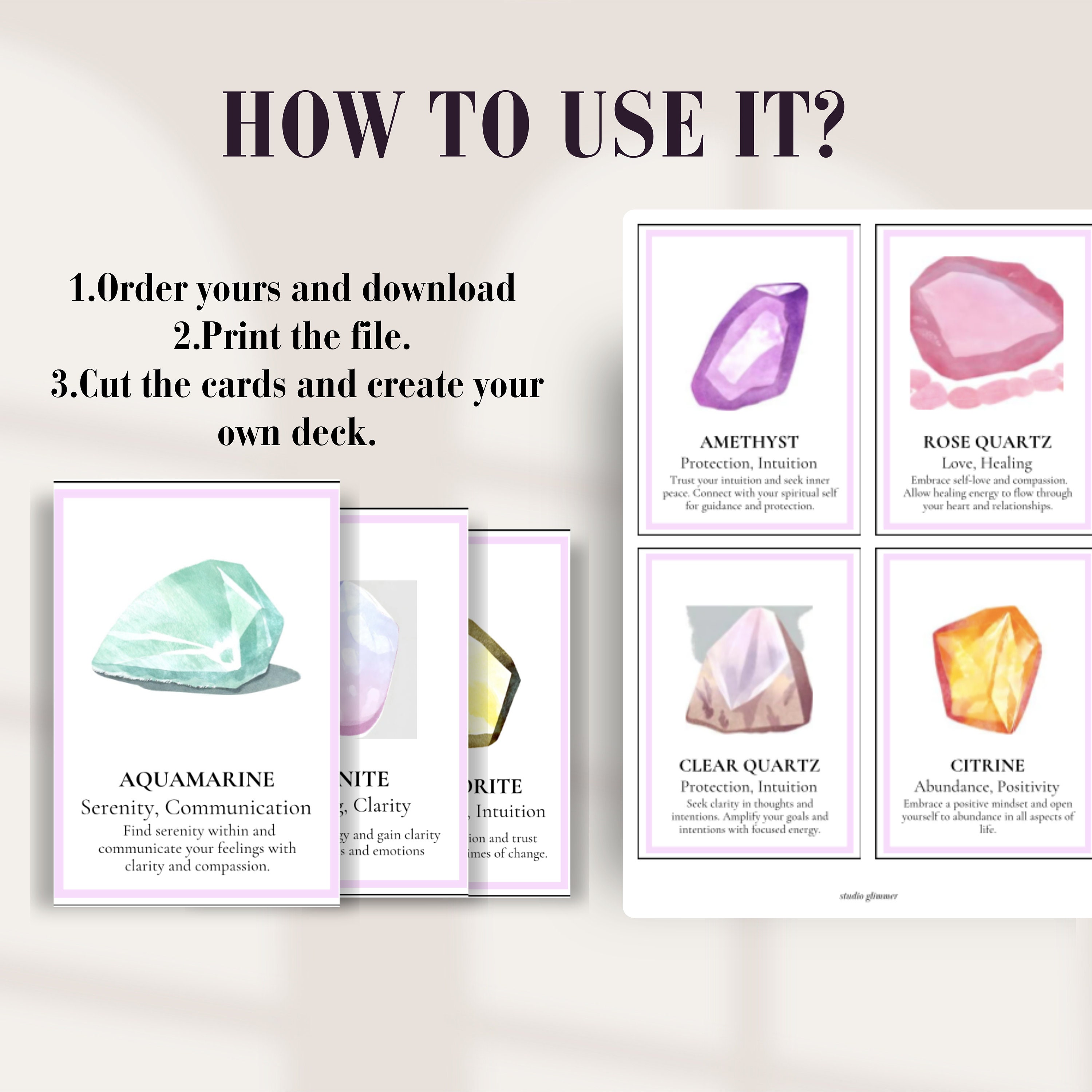 Crystal Oracle Deck, Printable Crystal Tarot Deck, Printable Oracle ...