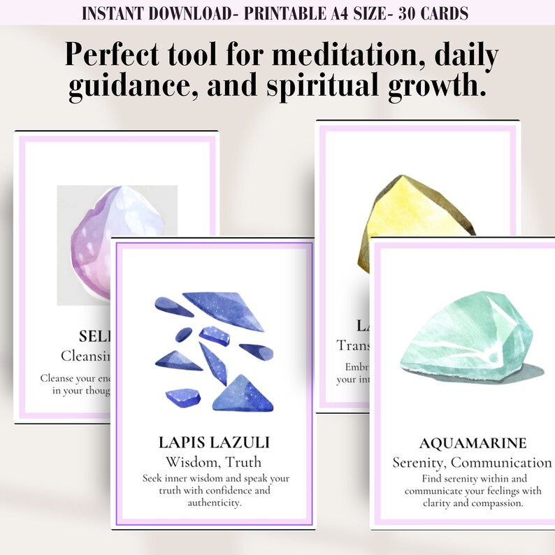 Crystal Oracle Deck, Printable Crystal Tarot Deck, Printable Oracle ...