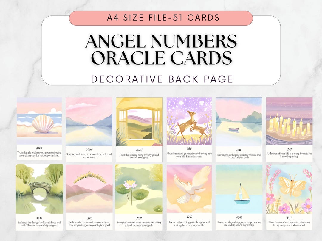 Angel Numbers Oracle Card Deck, Printable Angel Numbers Cards, Angel ...