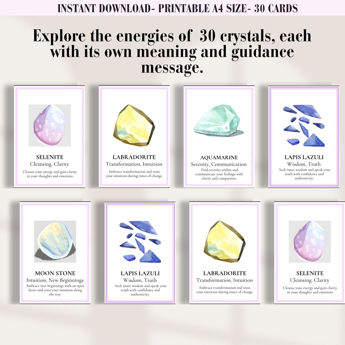 Crystal Oracle Deck, Printable Crystal Tarot Deck, Printable Oracle ...