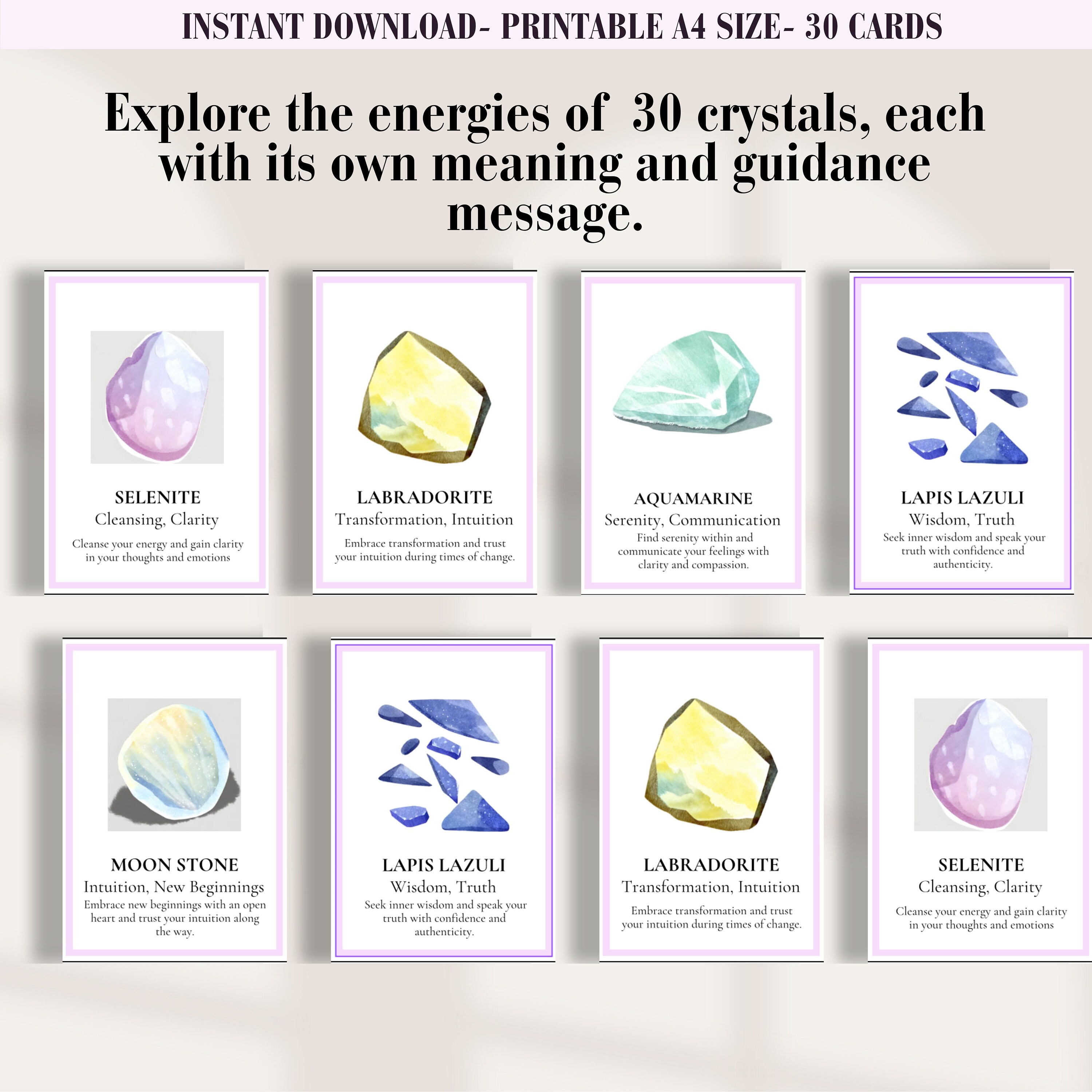 Crystal Oracle Deck, Printable Crystal Tarot Deck, Printable Oracle ...