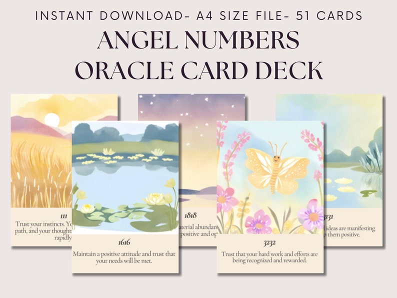 Angel Numbers Oracle Card Deck, Printable Angel Numbers Cards, Angel ...