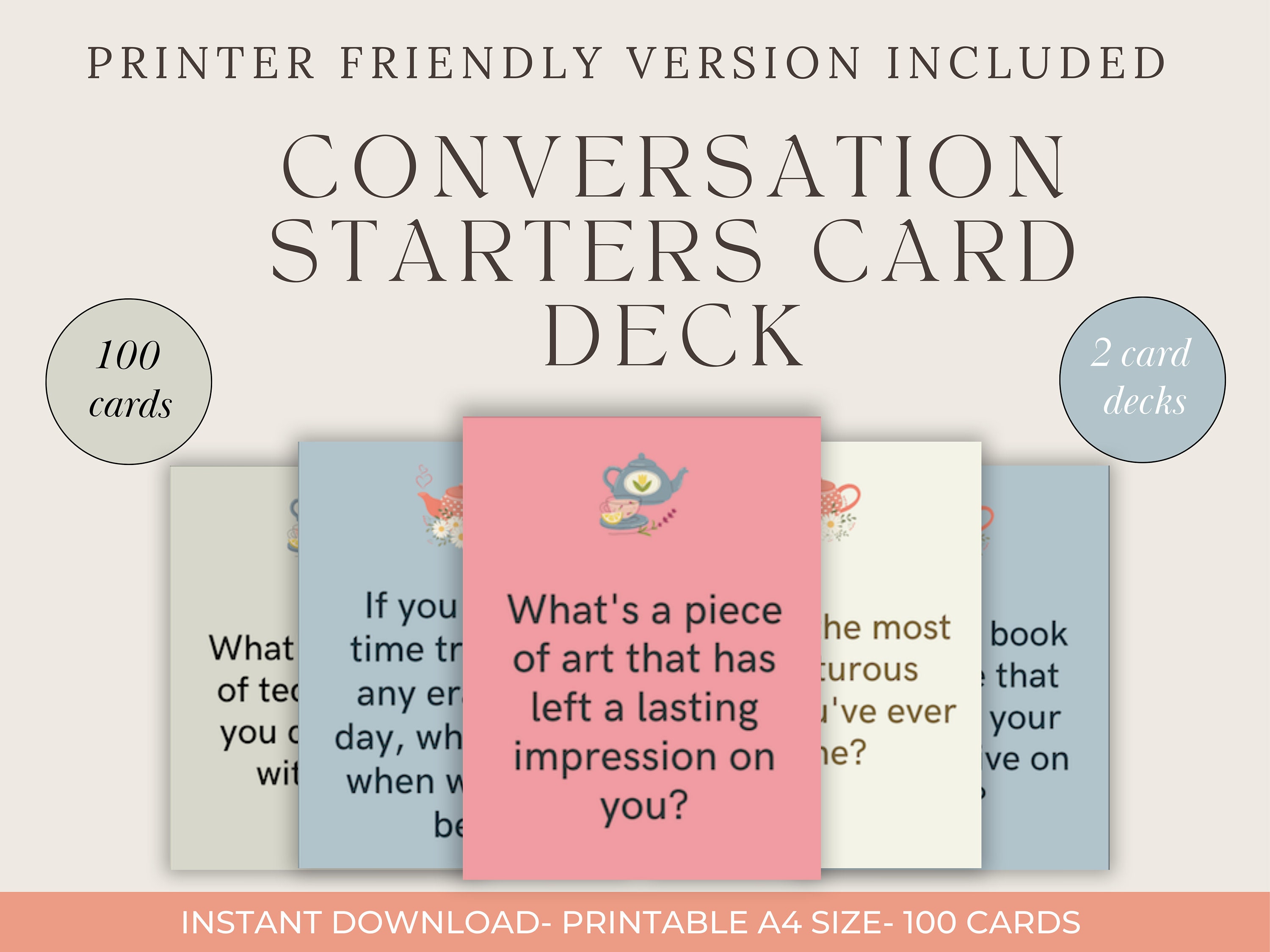 Conversation Cards Printable Table Topics: Dinner Party Game for ...