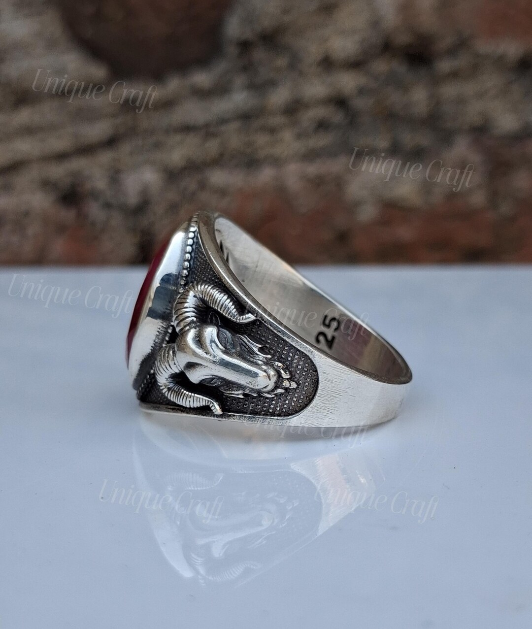 Ruby Corundum Gemstone With Aries Ram Head Ring: Handmade 925 Sterling ...
