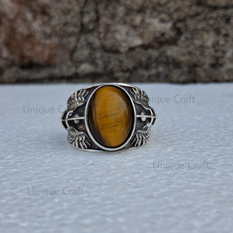 Saint Michael Archangel Ring: Brown Tiger's Eye, 925 Sterling Silver ...