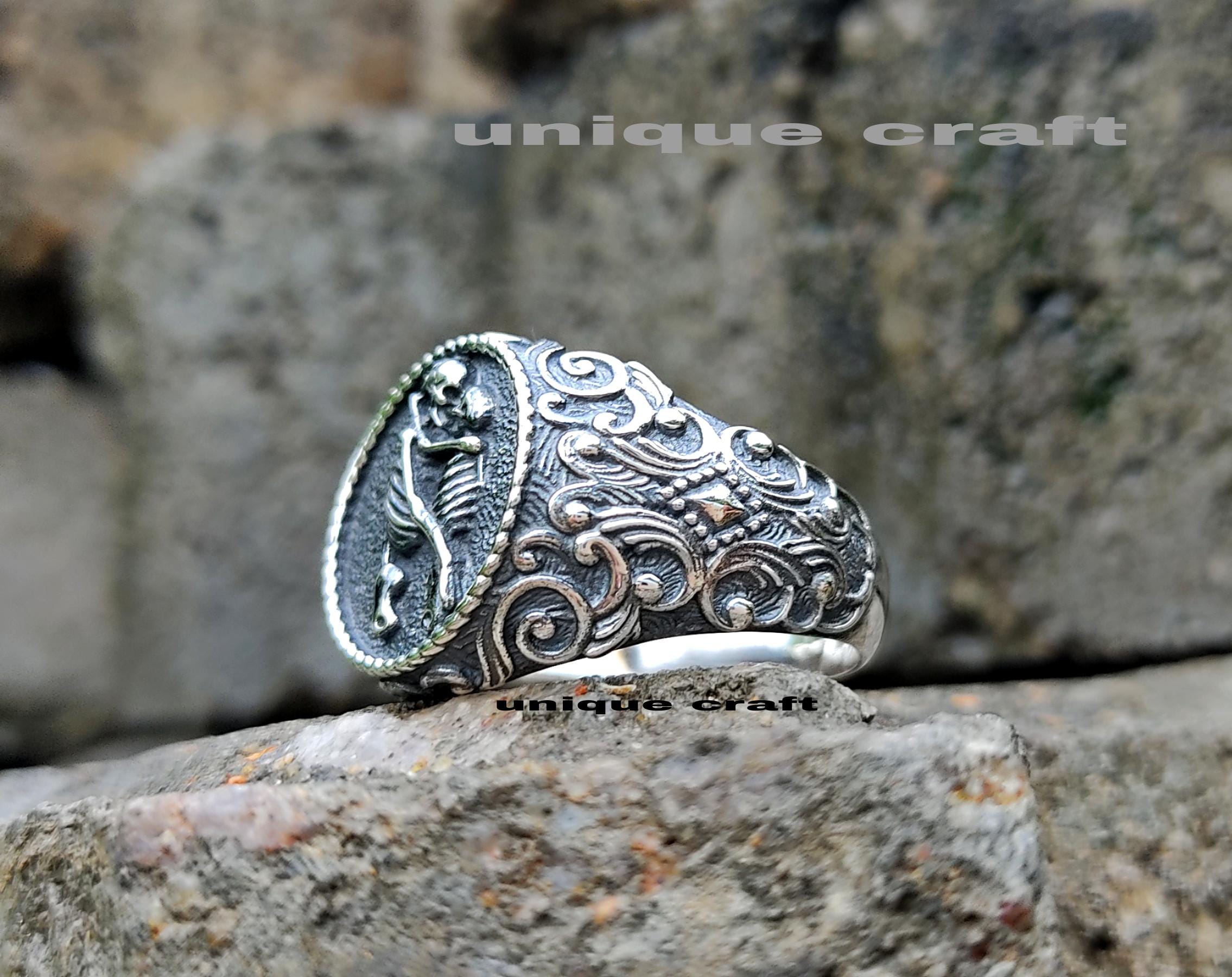 925 Silver Skeleton Kissing Skull Love Signet Men's Ring/skull Couple ...