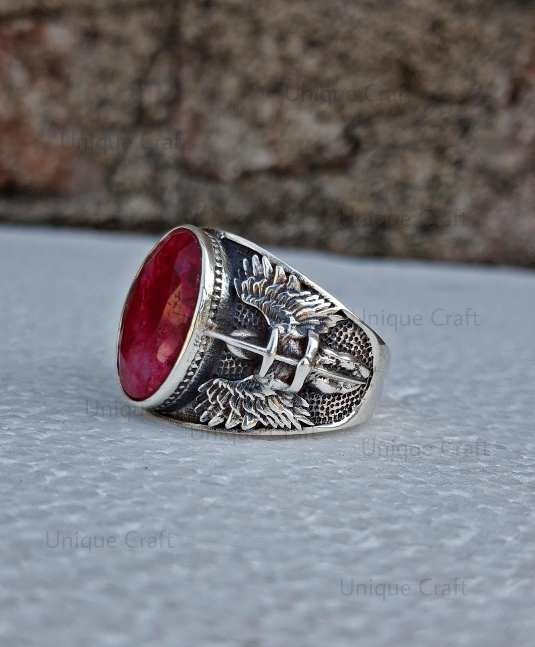 Archangel St. Michael Ring, Solid 925 Sterling Silver With Ruby ...