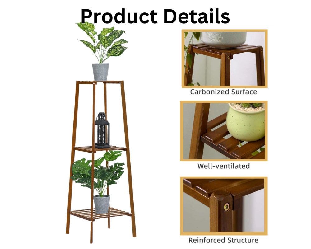 Bamboo 3-tier Plant Stand Indoor Outdoor Wood Flower Rack, Eco-friendly ...