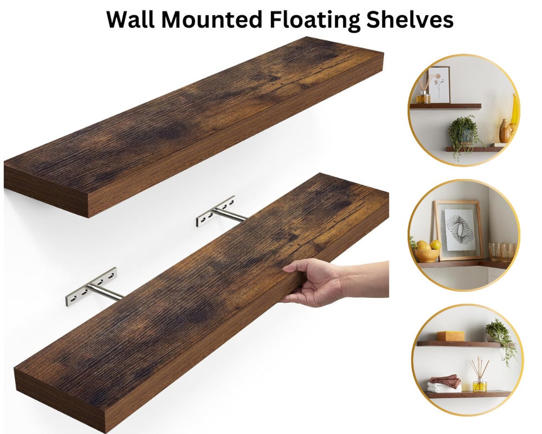 Rustic Brown Floating Shelves Set of 2 23 Wall Mounted Wood Shelf for ...