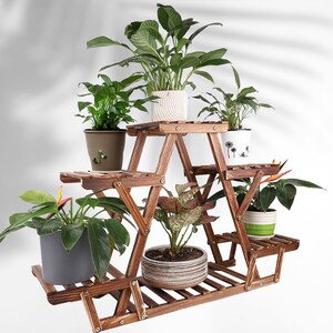 Premium 6-tier Triangle Corner Wooden Plant Stand Elegant Multi-level ...