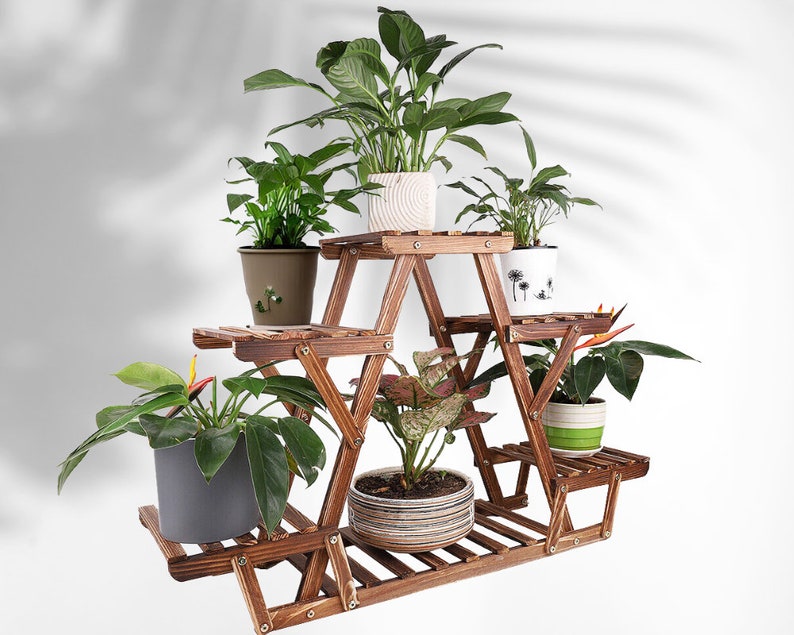 Premium 6-tier Triangle Corner Wooden Plant Stand Elegant Multi-level ...