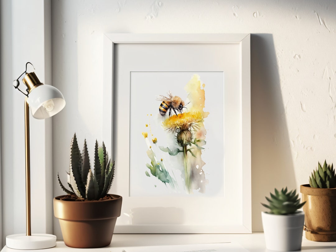 Bee & Dandelion Print Art Printable Watercolor Art Digital - Etsy