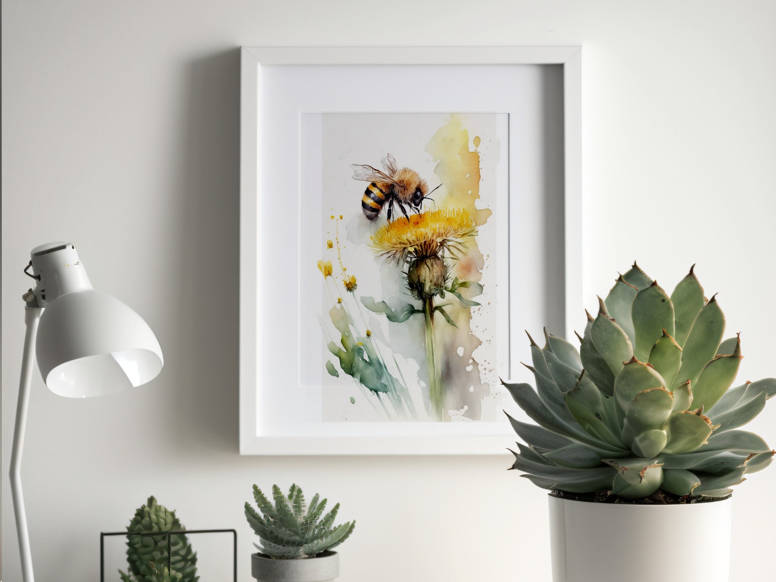 Bee & Dandelion Print Art Printable Watercolor Art Digital - Etsy