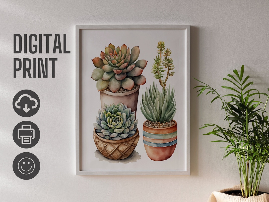 Succulent Art Print, Printable Watercolor Art, Digital Download ...