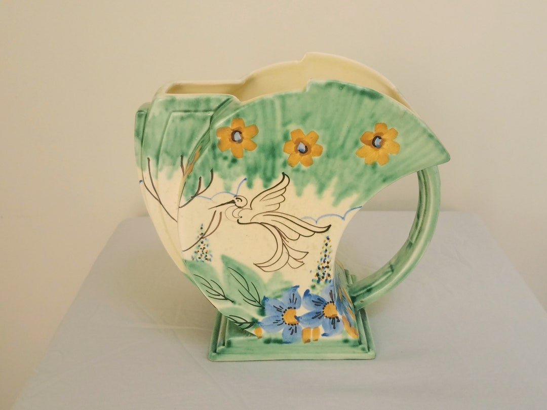 Art Deco Wadeheath Flaxman Streamline Vase, Colourful Jug, Large ...