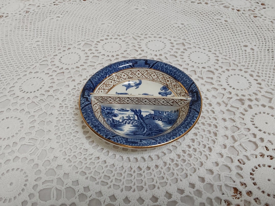 Blue and White Small Divided Dish, Booths 9072 Real Willow Relish Dish ...
