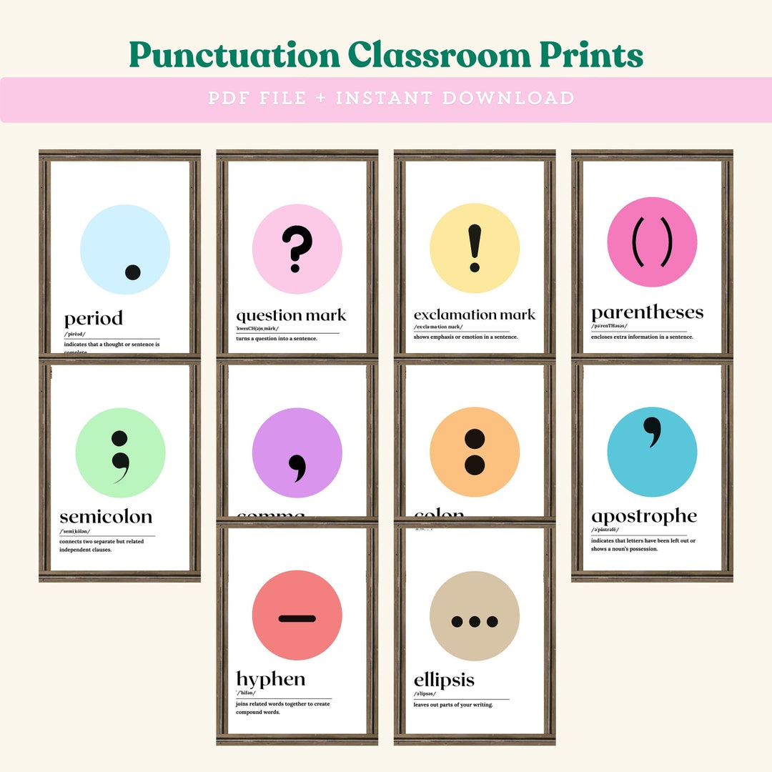 Punctuation Classroom Poster Print | Grammar Poster Print | English ...