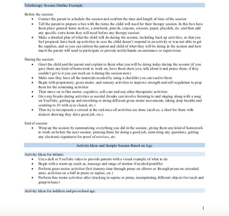 Pediatric Occupational Therapy-telehealth/teletherapy Sessions Guide - Etsy